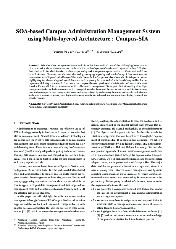(PDF) SOA-based Campus Administration Management System using Multi-layered Architecture ...