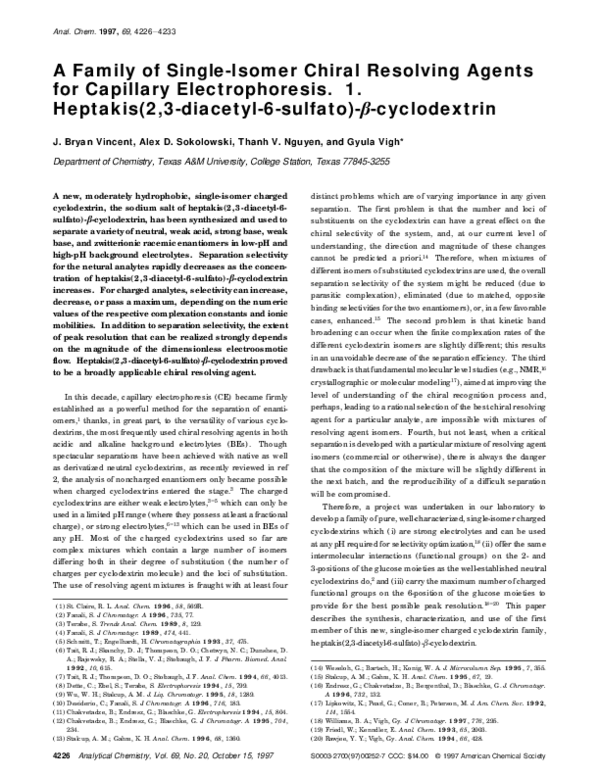 (PDF) A Family of Single-Isomer Chiral Resolving Agents for Capillary ...