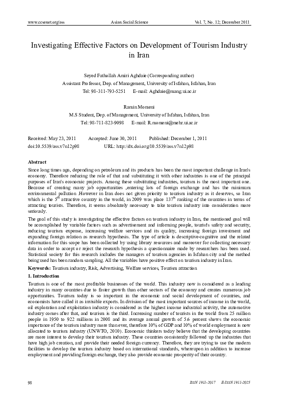 (PDF) Investigating Effective Factors on Development of Tourism ... (PDF) Investigating Effective Factors on Development of Tourism ...