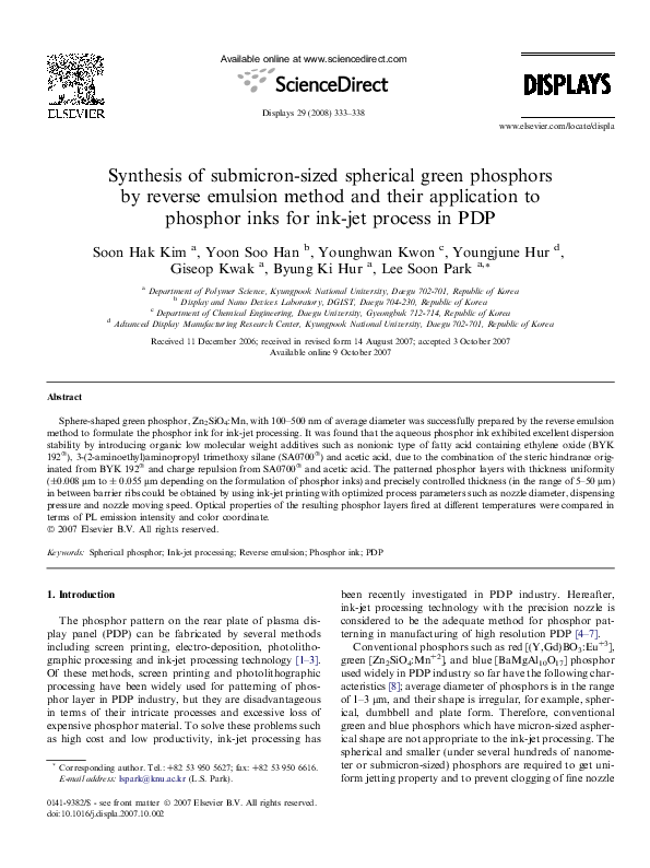 (PDF) Green Phosphor Synthesis for Inkjet Printing