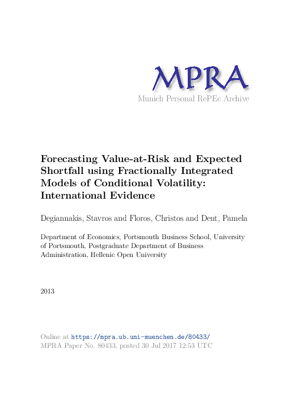 (PDF) Forecasting value-at-risk and expected shortfall using ...