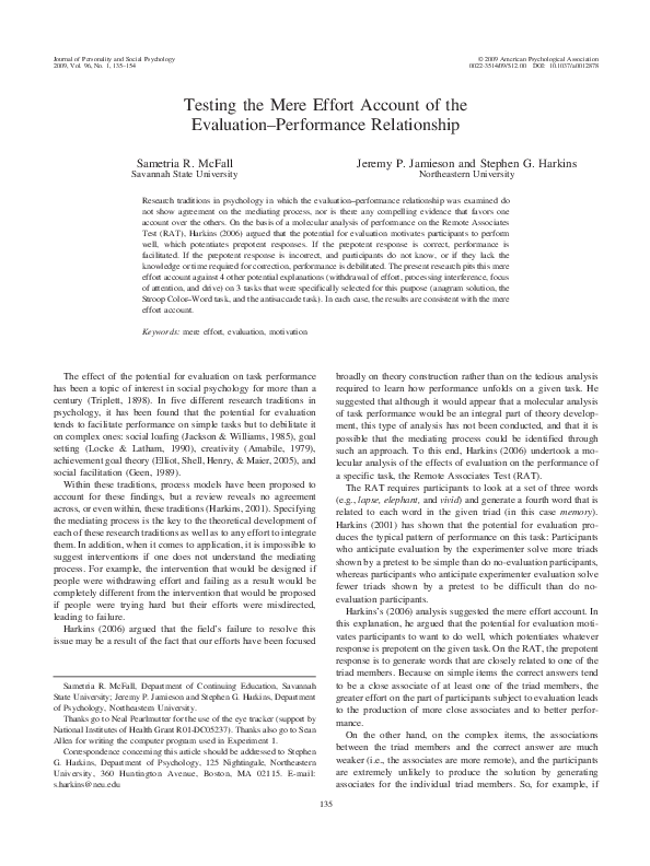 (PDF) Testing the mere effort account of the evaluation-performance ...