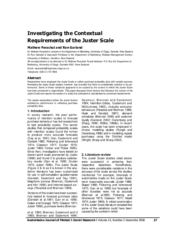 (PDF) Investigating the contextual requirements of the Juster Scale