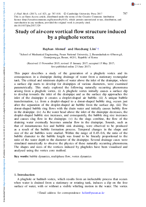 (PDF) Study of air-core vortical flow structure induced by a plughole vortex
