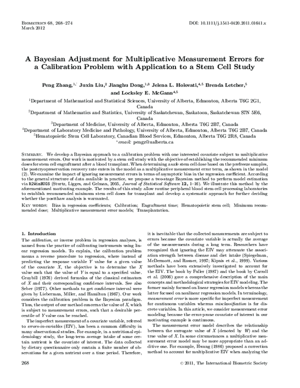 Pdf A Bayesian Adjustment For Multiplicative Measurement Errors For A