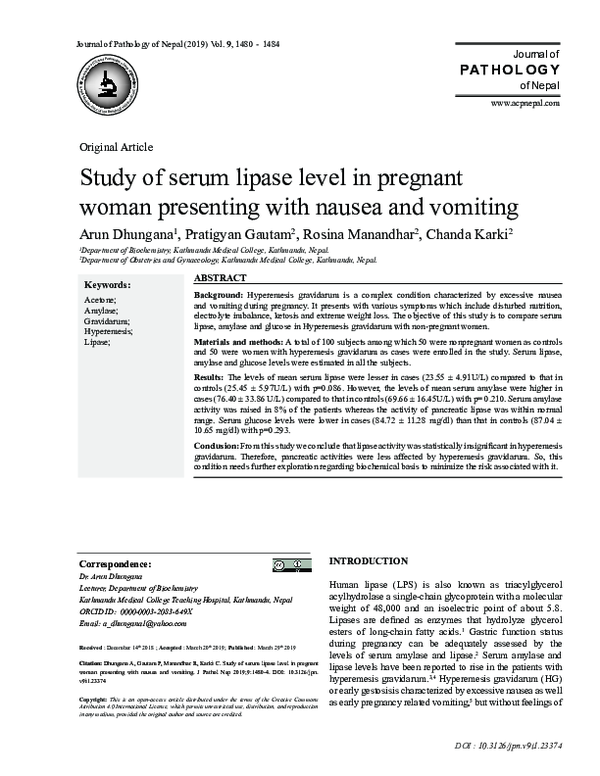 (PDF) Study of serum lipase level in pregnant woman presenting with ...