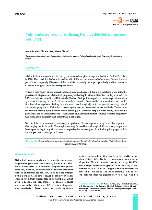 (PDF) Abdominal Cocoon Syndrome following Primary Subfertility ...