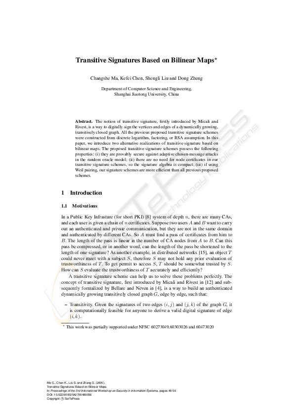 (PDF) Transitive Signatures Based on Bilinear Maps