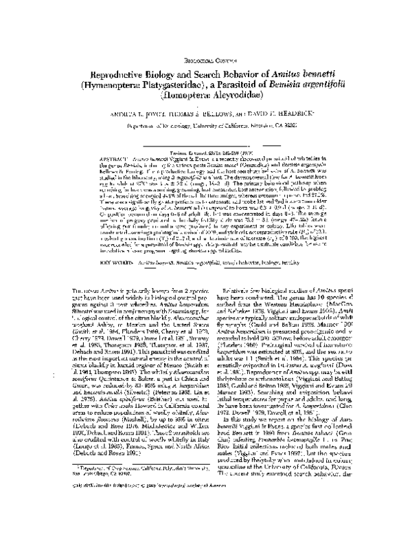 (PDF) Reproductive Biology and Search Behavior of Amitus bennetti ...