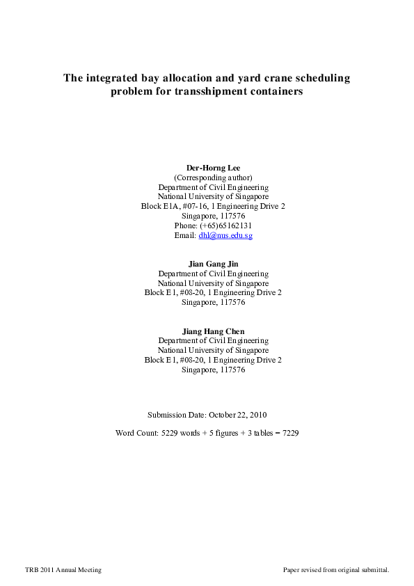 (PDF) Integrated Bay Allocation and Yard Crane Scheduling Problem for Transshipment Containers
