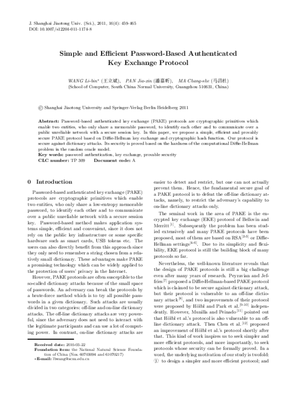 (PDF) Simple and efficient password-based authenticated key exchange protocol