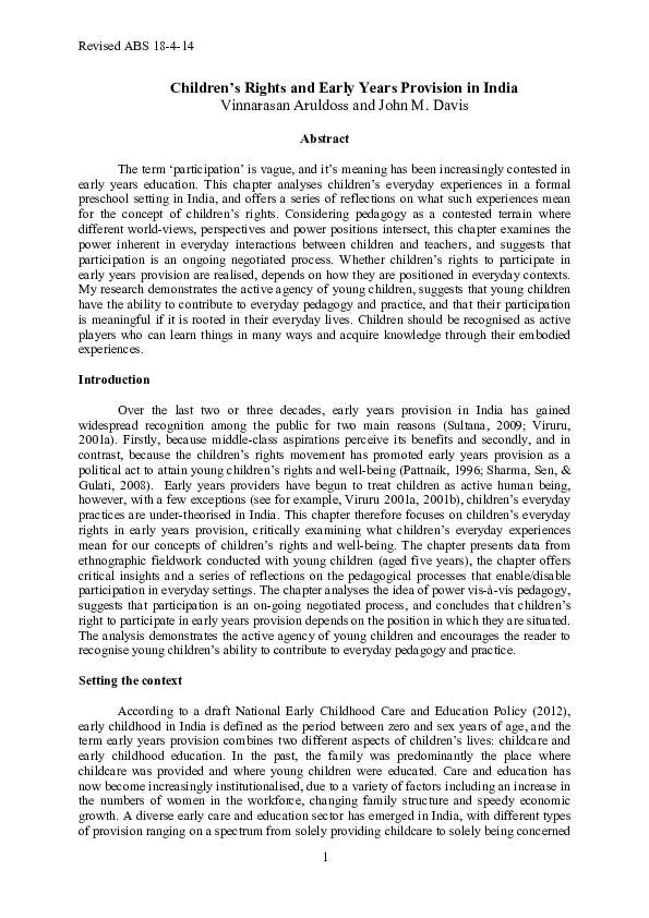 (PDF) Children’s Rights and Early-Years Provision in India