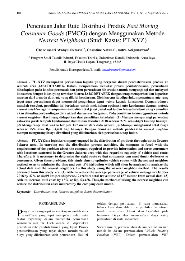 (PDF) Penentuan Jalur Rute Distribusi Produk Fast Moving Consumer Goods ...