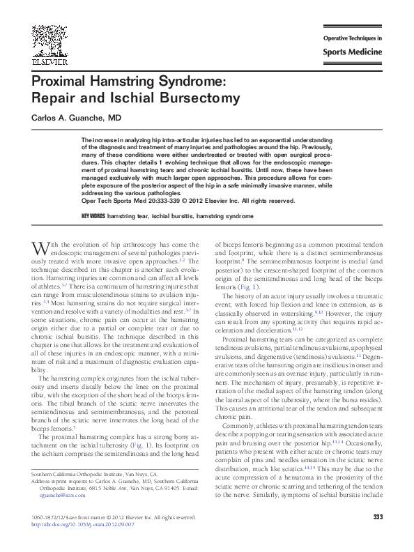 (PDF) Proximal Hamstring Syndrome: Repair and Ischial Bursectomy