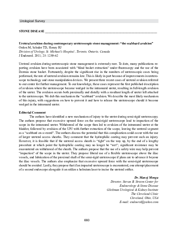 (PDF) Ureteral Avulsion During Contemporary Ureteroscopic Stone ...