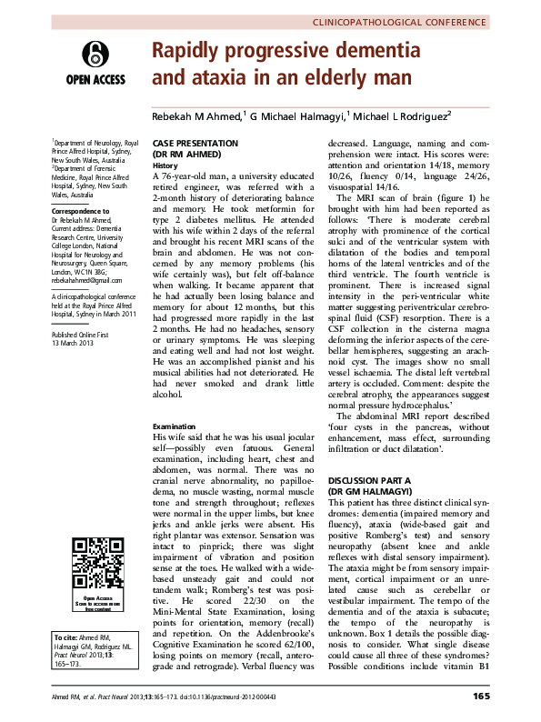 (PDF) Rapidly progressive dementia and ataxia in an elderly man
