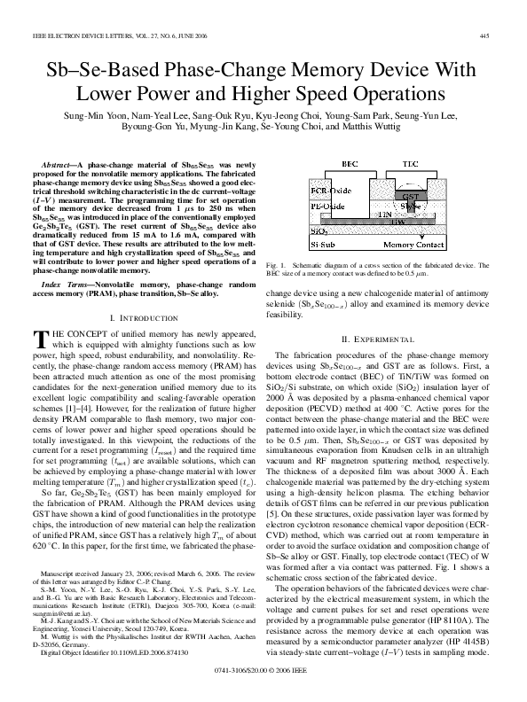 (PDF) Sb-Se-based phase-change memory device with lower power and higher speed operations