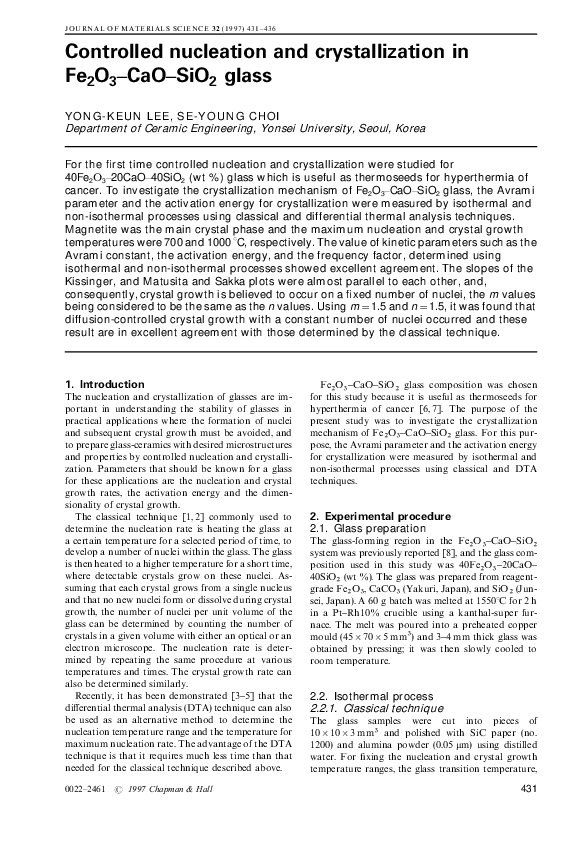 (PDF) Controlled nucleation and crystallization in Fe2O3–CaO–SiO2 glass