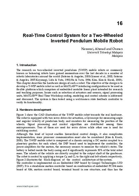 (PDF) Real-Time Control System for a Two-Wheeled Inverted Pendulum Mobile Robot