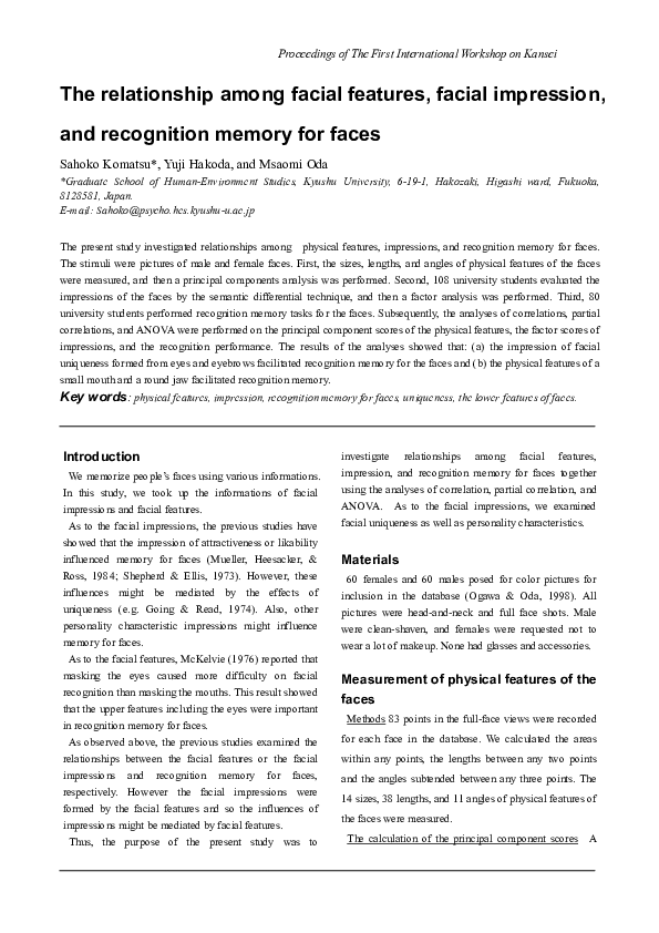(PDF) The relations between facial features, facial impression, and ...