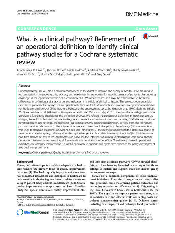(PDF) What is a clinical pathway? Refinement of an operational ...