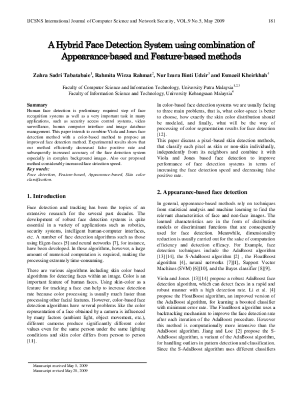 Pdf A Hybrid Face Detection System Using Combination Of Appearance
