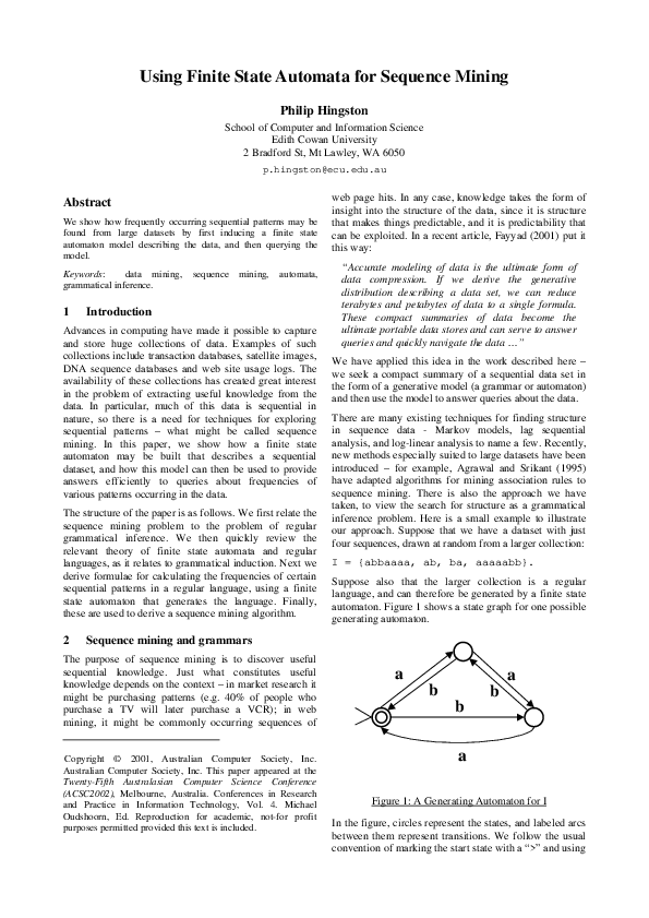 Pdf Using Finite State Automata For Sequence Mining Philip Hingston