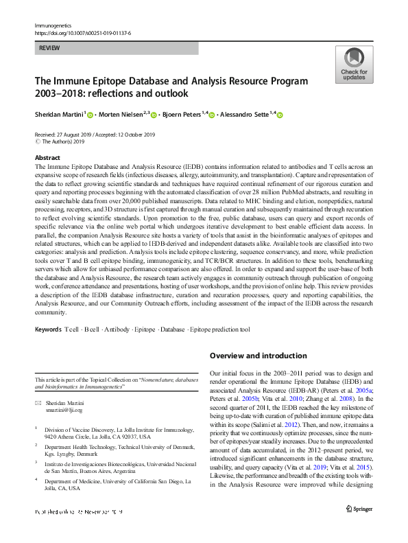 (PDF) The immune epitope database and analysis resource: from vision to blueprint