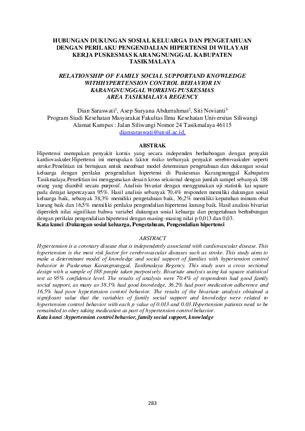 (PDF) Hubungan Dukungan Sosial Keluarga Dan Pengetahuan Dengan Perilaku Pengendalian Hipertensi ...