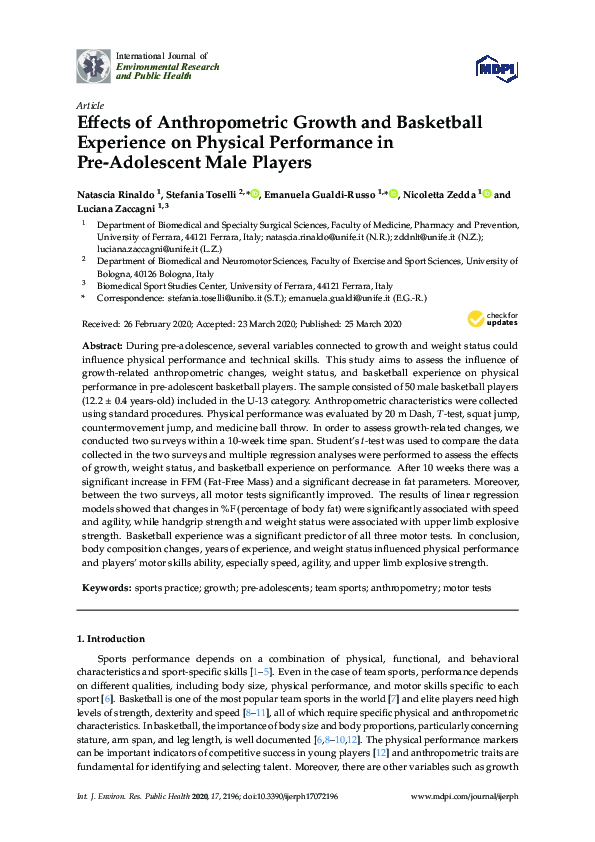 (PDF) Effects of Anthropometric Growth and Basketball Experience on ...