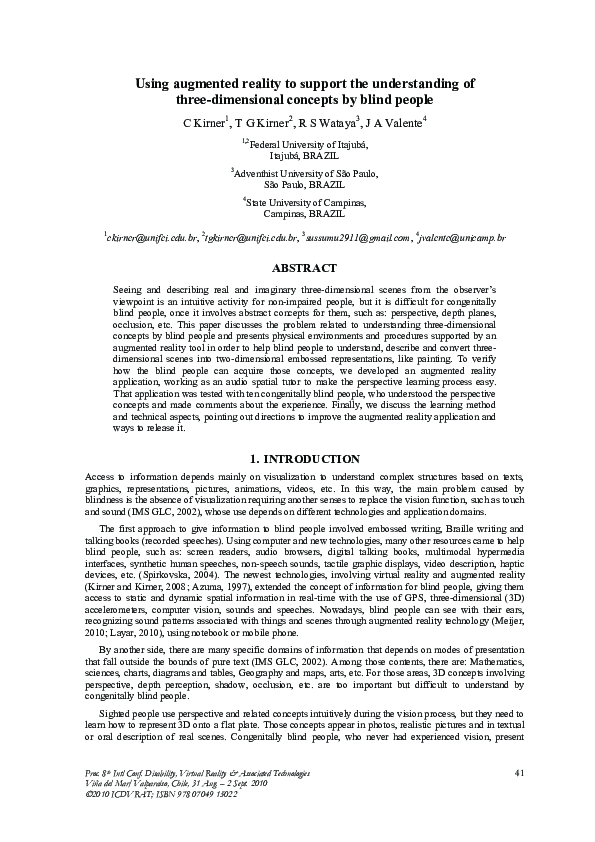 (PDF) Augmented Reality for Teaching 3D Concepts to Blind Individuals