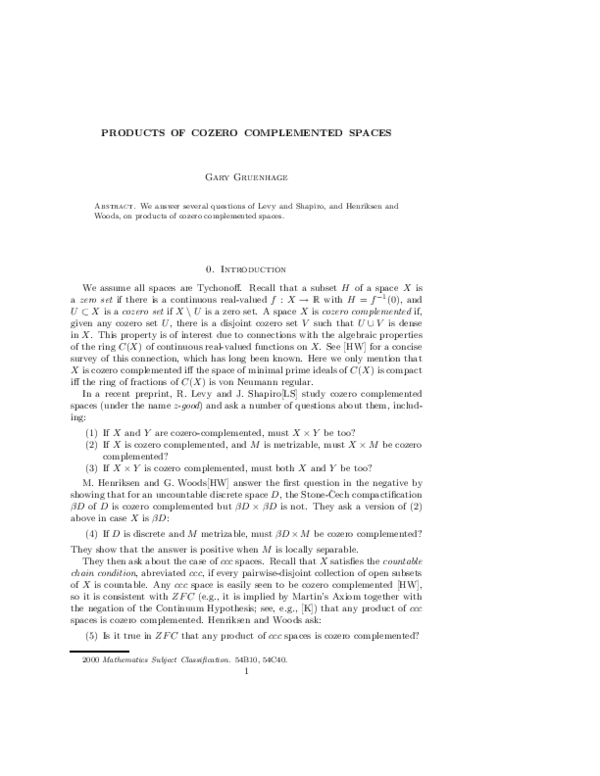 (PDF) Products of cozero complemented spaces