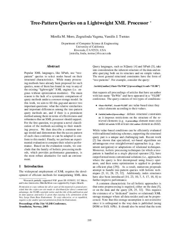 Pdf Tree Pattern Queries On A Lightweight Xml Processor Mirella Moro