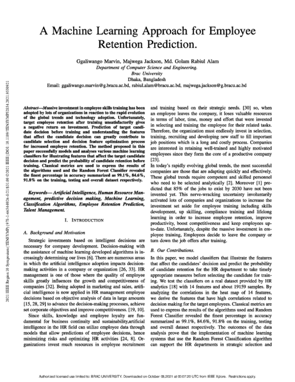 (PDF) A Machine Learning Approach for Employee Retention Prediction ...