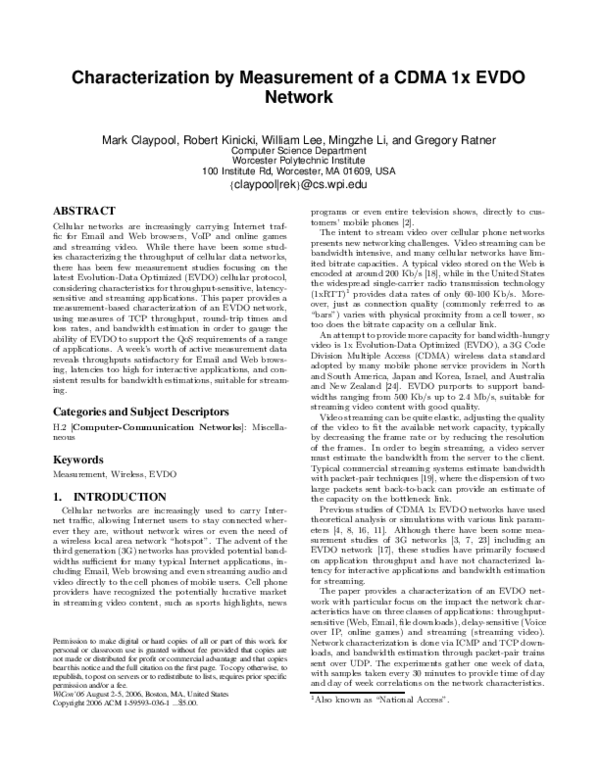 (PDF) Characterization by measurement of a CDMA 1x EVDO network