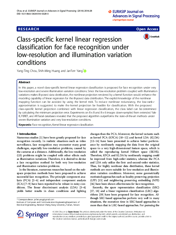 Pdf Class Specific Kernel Linear Regression Classification For Face