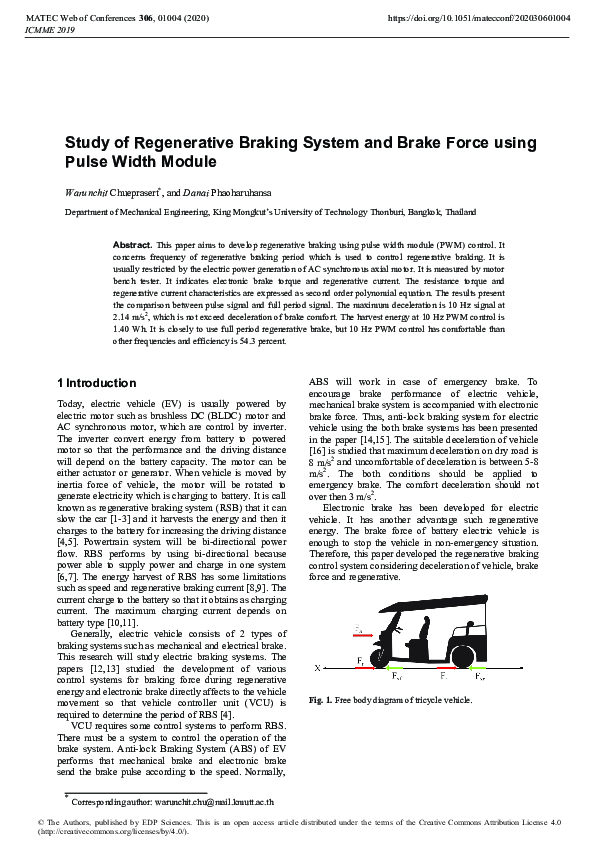 (PDF) Study of Regenerative Braking System and Brake Force using Pulse ...