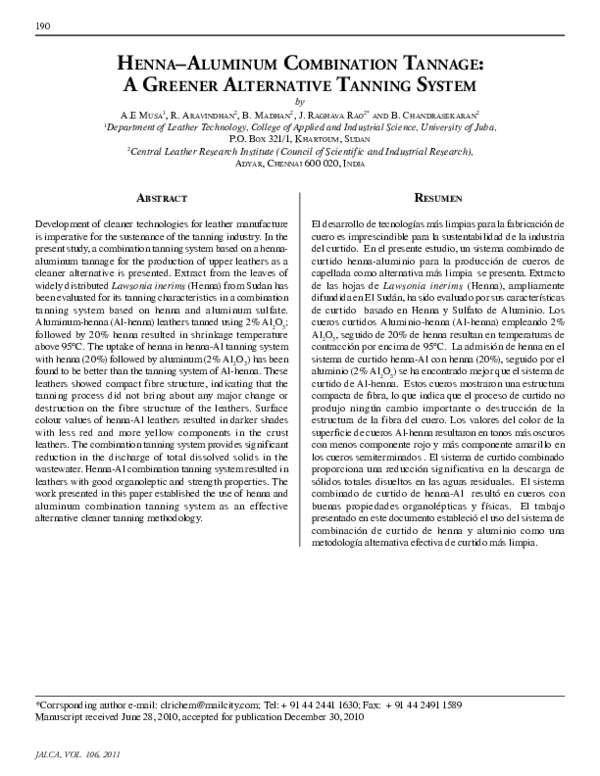 (PDF) Henna-Aluminum Combination Tannage: A Greener Alternative Tanning ...