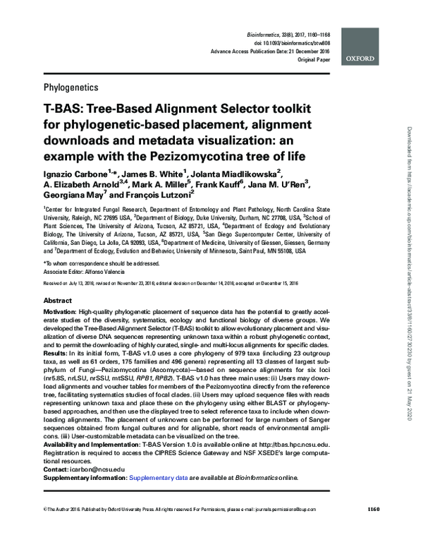 (PDF) T-BAS: Tree-Based Alignment Selector toolkit for phylogenetic-based placement, alignment ...
