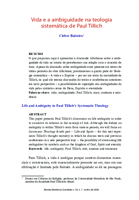 (PDF) Vida e ambiguidade na Teologia sistemática de Paul Tillich