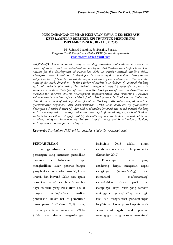 (PDF) Pengembangan Lembar Kegiatan Siswa (LKS) Berbasis Problem Based Learning (PBL) pada Materi ...
