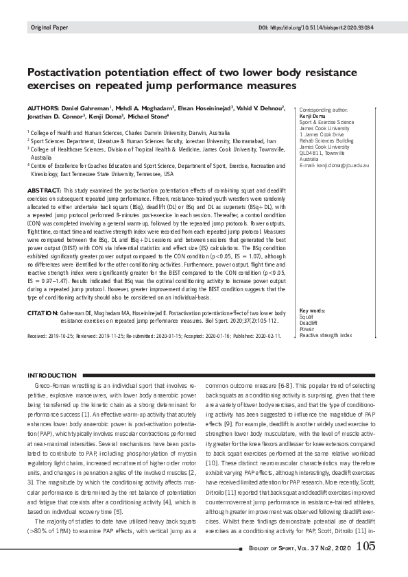 (PDF) Postactivation potentiation effect of two lower body resistance exercises on repeated jump ...