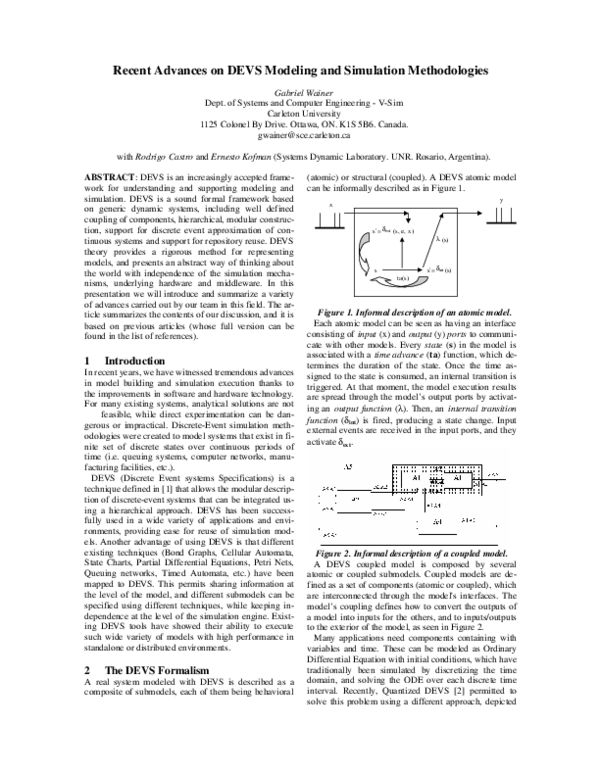 Pdf Recent Advances On Devs Modeling And Simulation Methodologies