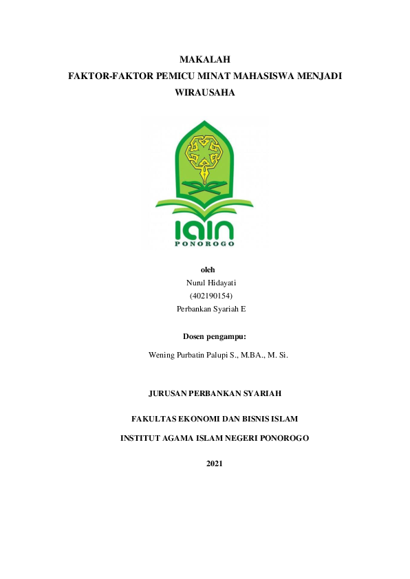 (PDF) FAKTOR-FAKTOR PEMICU MINAT MAHASISWA MENJADI WIRAUSAHA