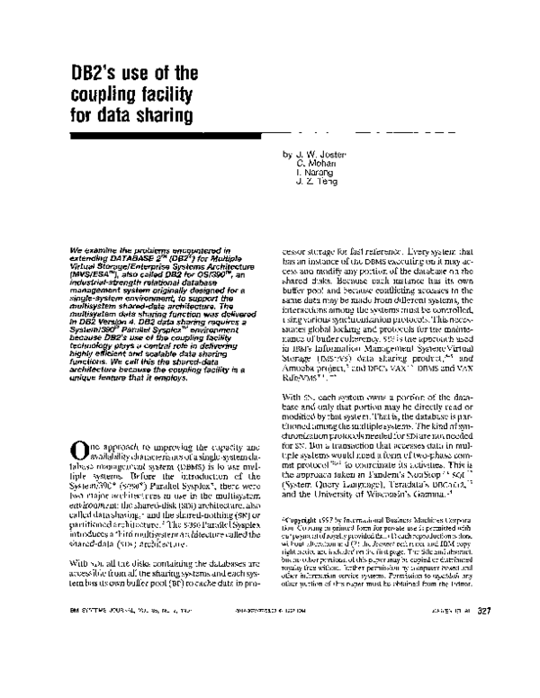 Pdf Db2 S Use Of The Coupling Facility For Data Sharing