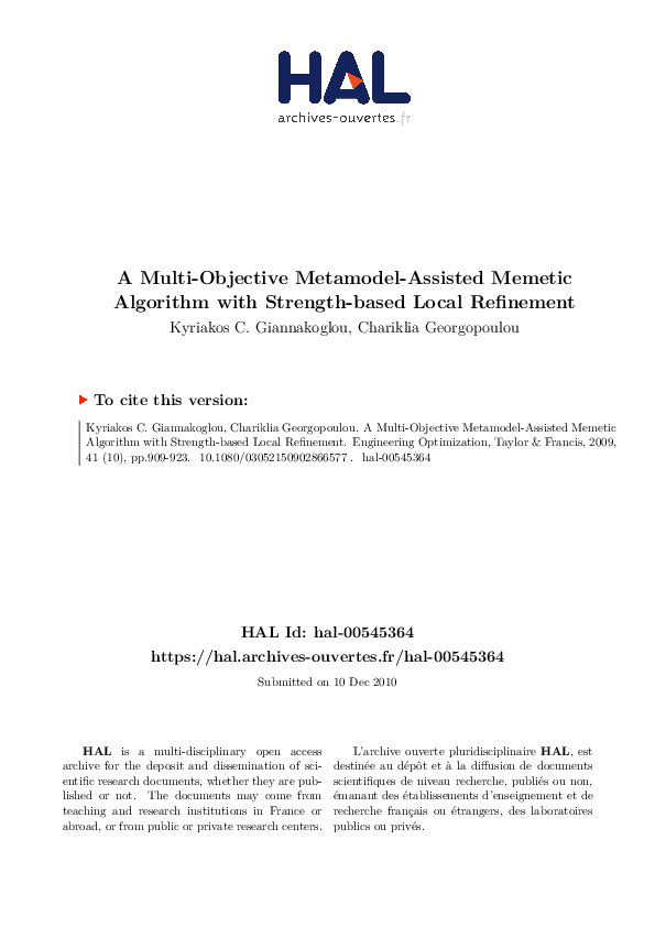 (PDF) A multi-objective metamodel-assisted memetic algorithm with strength-based local refinement