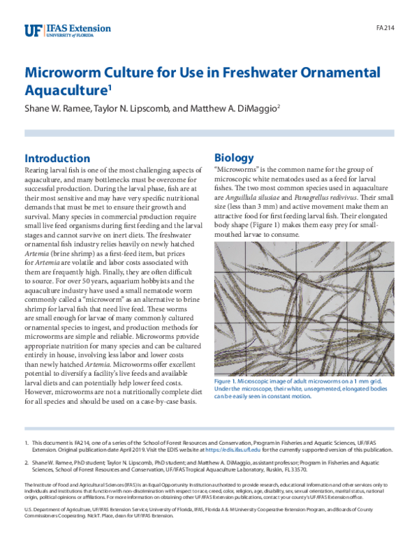 (PDF) Microworm Culture for Use in Freshwater Ornamental Aquaculture