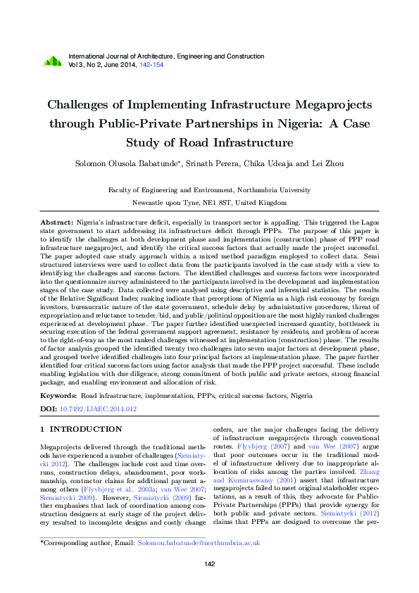 (PDF) Challenges of Implementing Infrastructure Megaprojects through ...