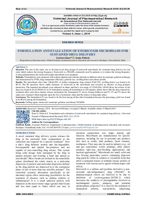 (PDF) Formulation and Evaluation of Etoricoxib Microbeads for Sustained ...