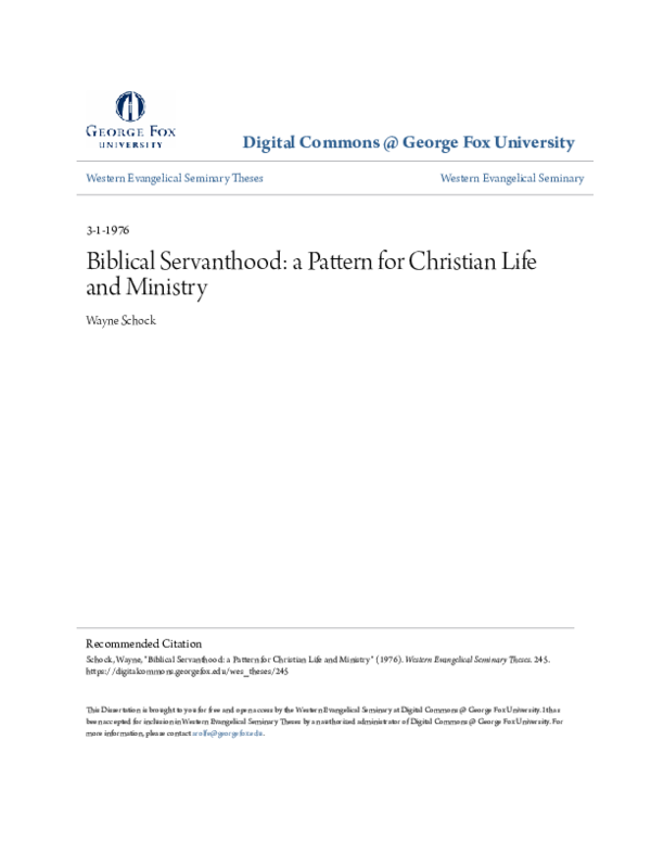 (PDF) Biblical Servanthood: A Pattern For Christian Life And Ministry